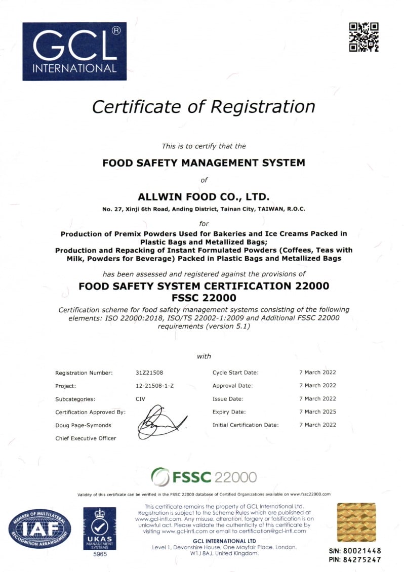 Food Certification | Allwin Food : Crystal Jelly Powder Best Choice